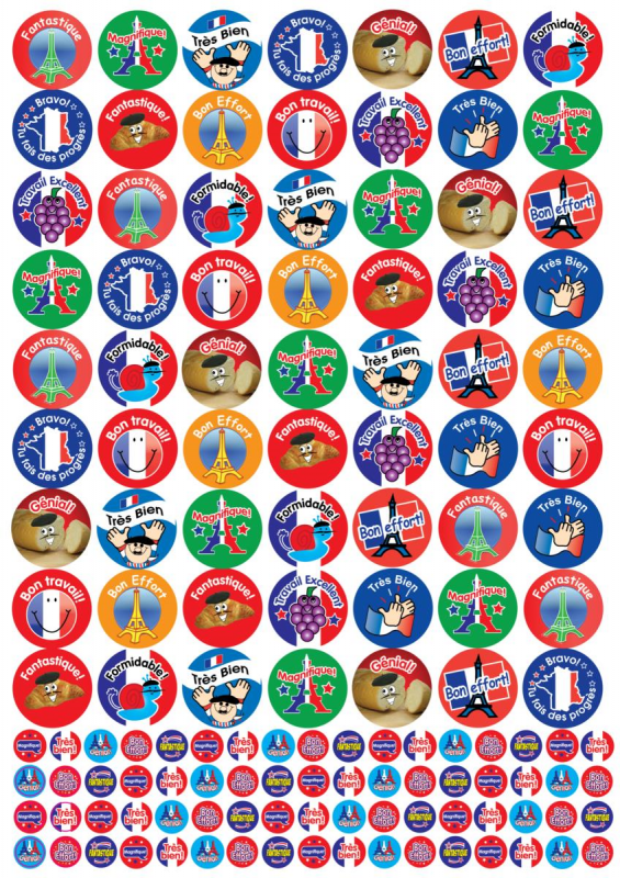 J'aime La Papeterie Autocollants multi tailles langue française